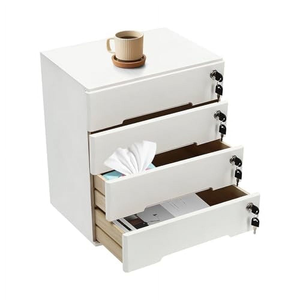 4 Drawer Wooden Desktop Storage Box with Lockable Drawers, Multilevel ...