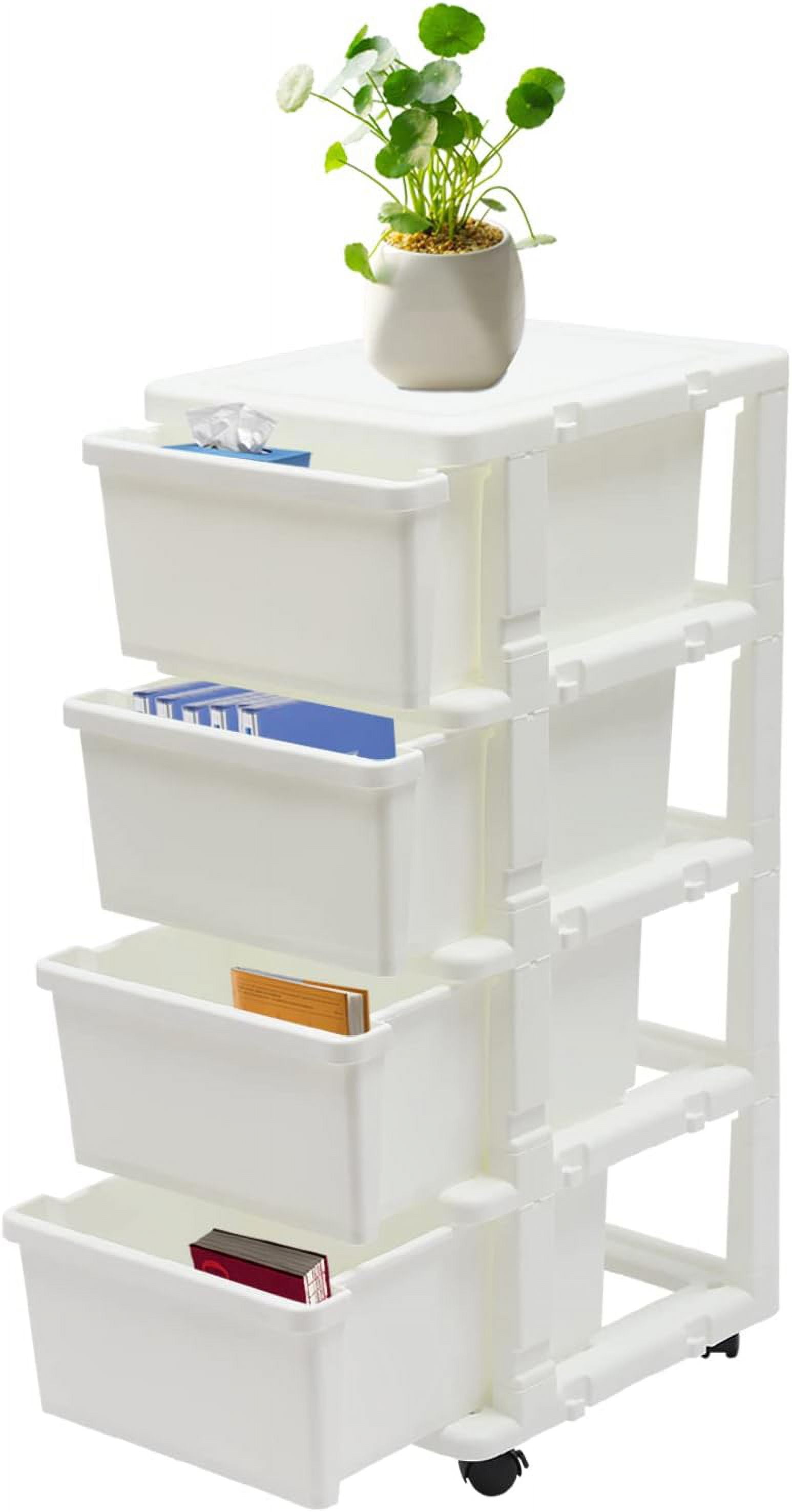 4 Drawers Cart, Rolling Plastic Storage Cart, Plastic Drawers and ...