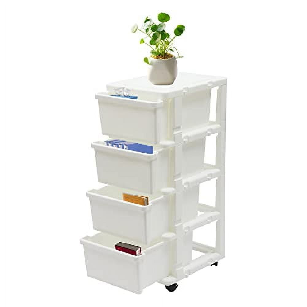 4 Drawers Cart, Rolling Plastic Storage Cart, Plastic Drawers and ...