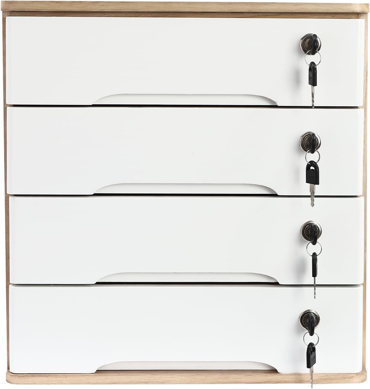 4-Drawers Desk Storage Box with Lock, Desktop Wooden Storage Organizer ...