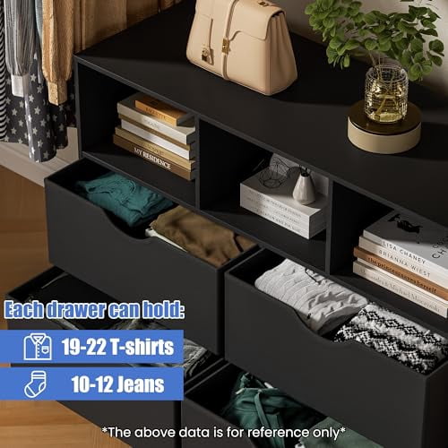 4 Drawers Dresser with Open Cube, Black Chest of Drawers for Bedroom ...