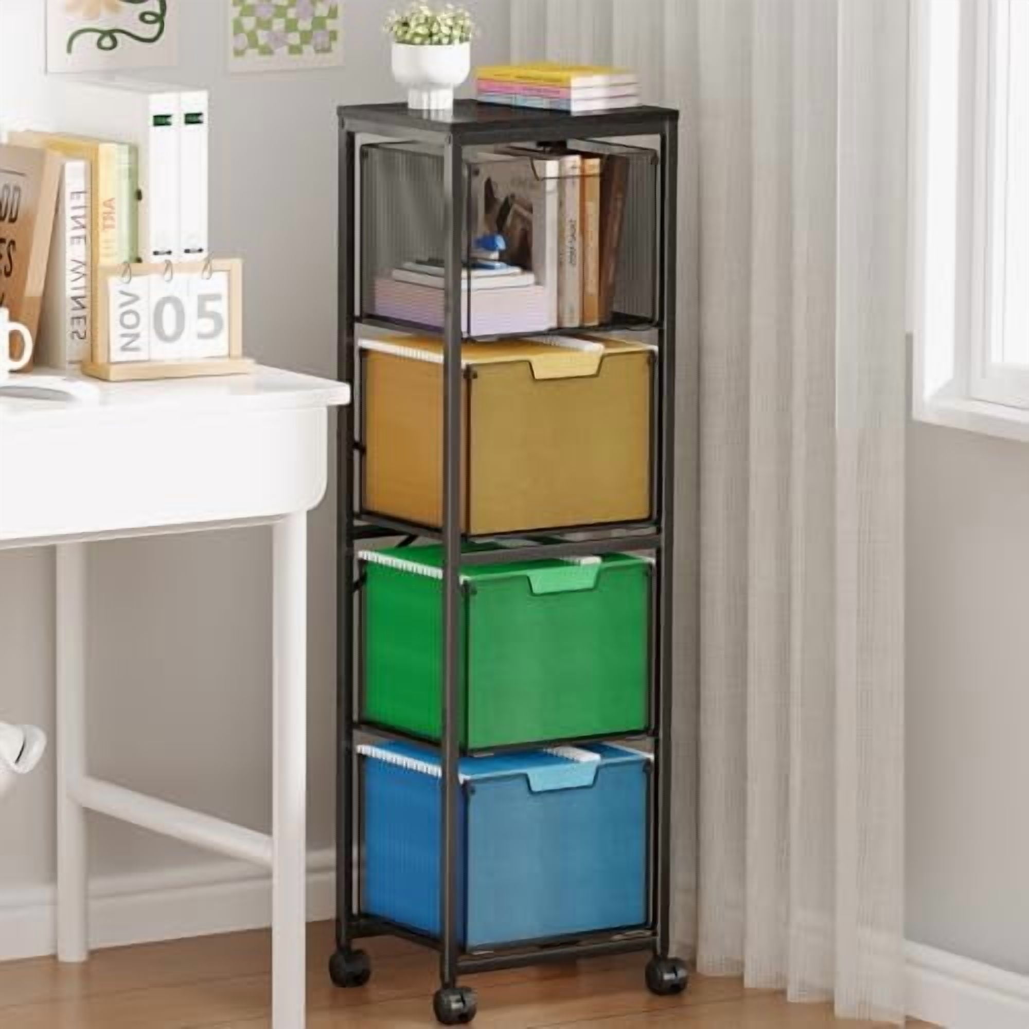 4 Drawers File Cabinet, Vertical Filing Cabinets, Rolling File Cart ...