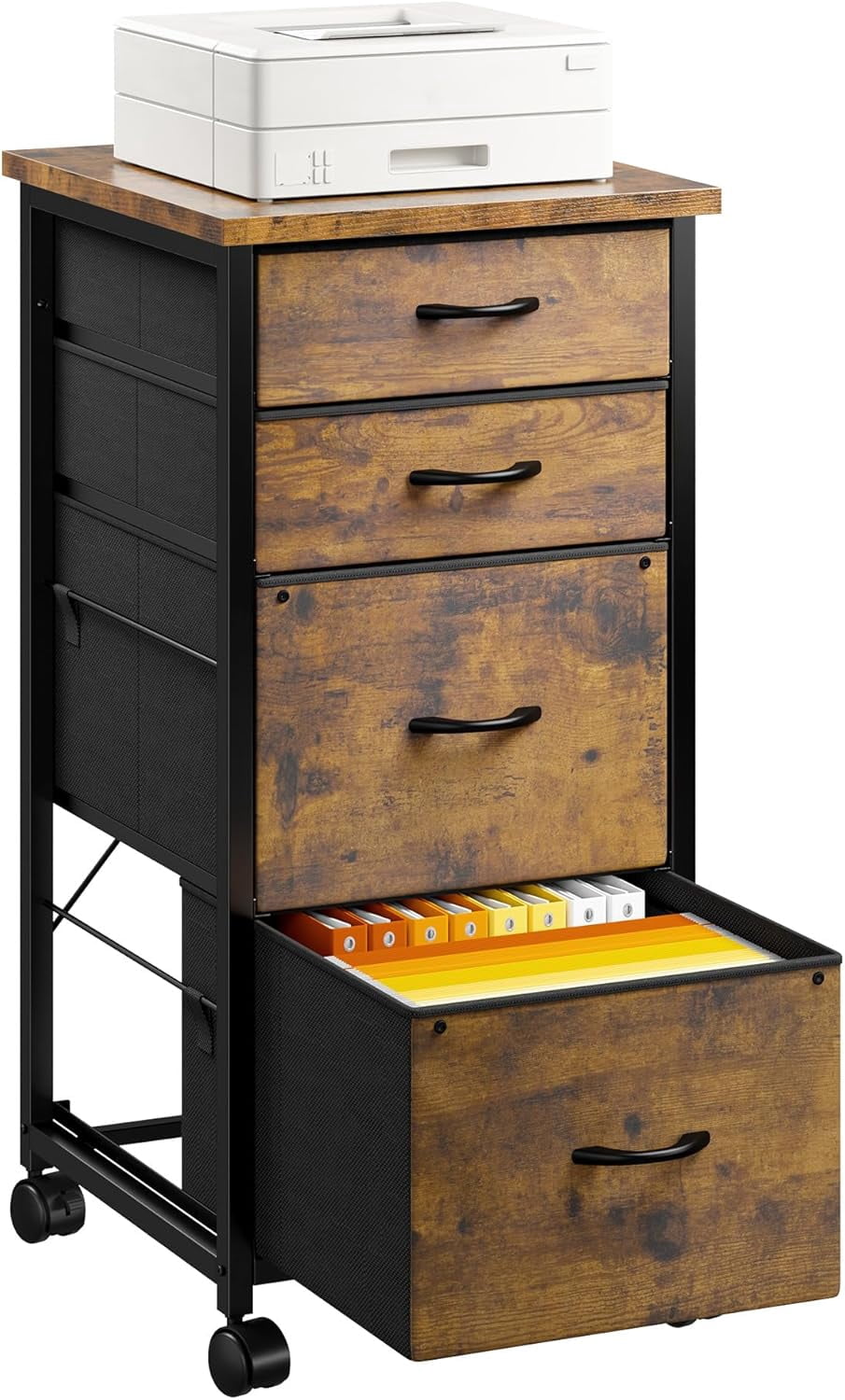 4 Drawers Mobile File Cabinet Vertical Filing Cabinet with Fabric ...