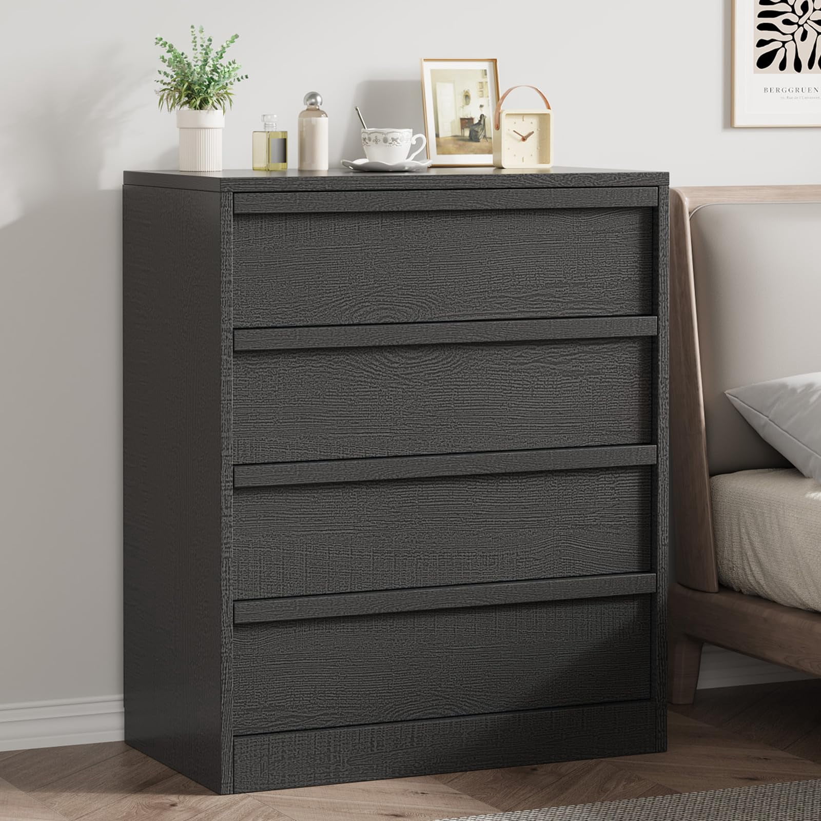 4 Drawers Nightstand for Bedroom, 39in Tall Small End Side Table with ...