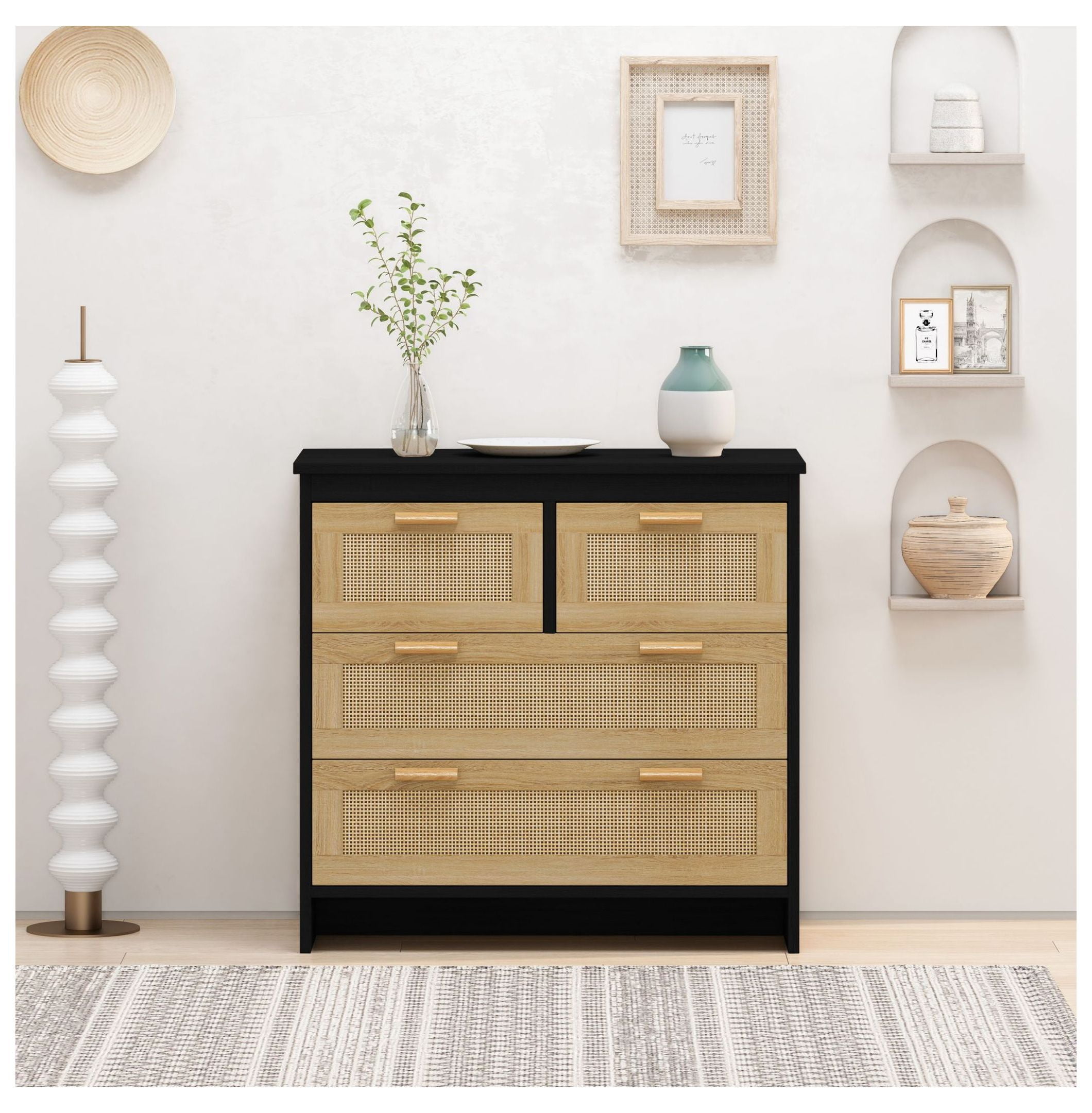 4 Drawers Rattan Cabinet,for Bedroom,Living Room,Dining Room,Hallways ...