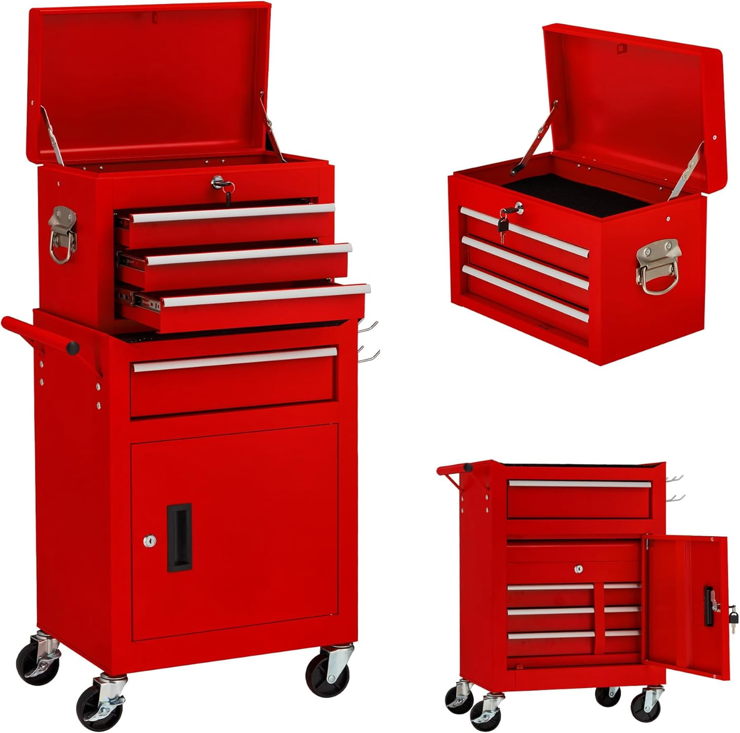 4-Drawers Rolling Tool Chest, Heavy Duty Tool Cart with Wheels, Tool Cabinet, Multi-Functional ...