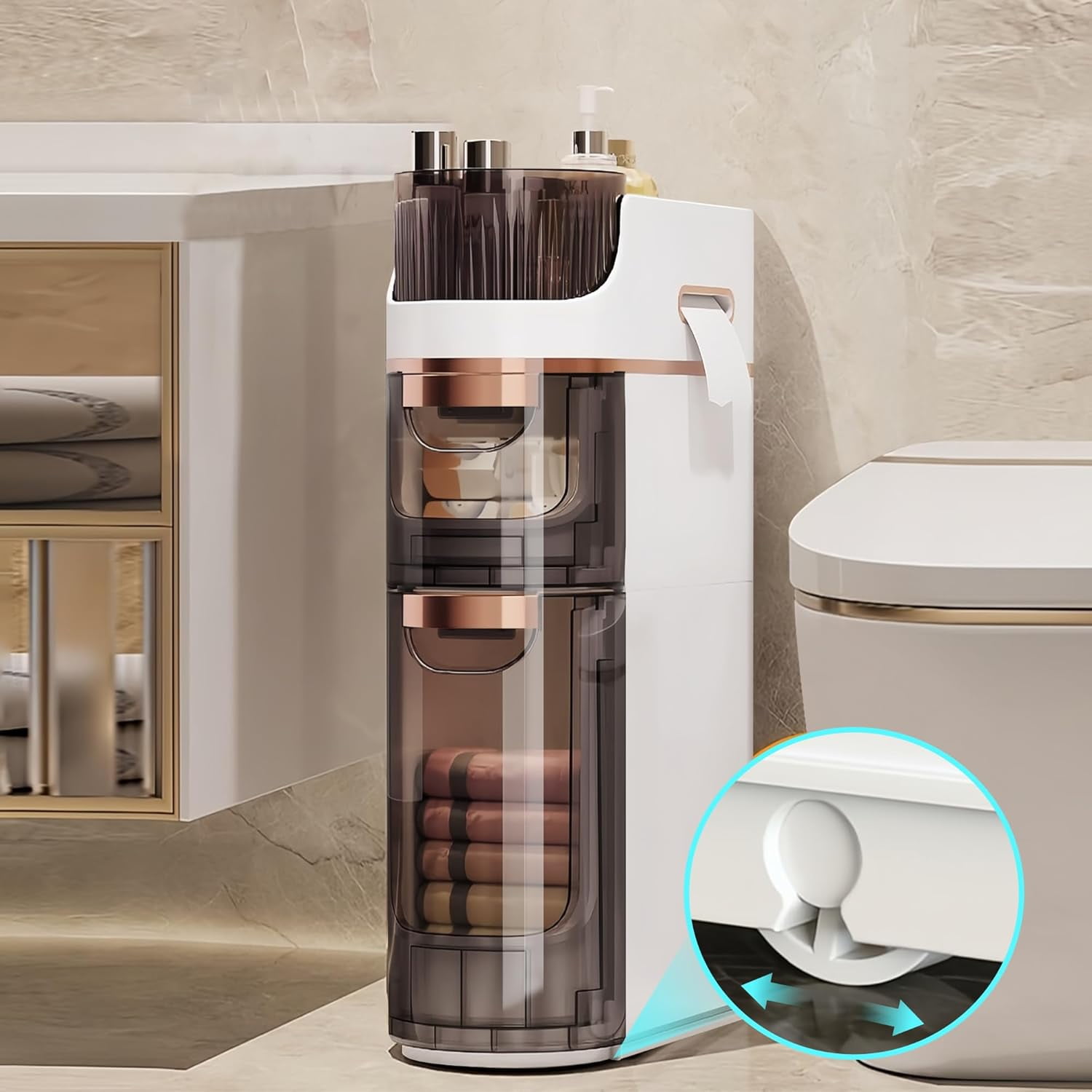 4 Drawers Slim Bathroom Storage Cabinet, Narrow Floor Cabinet with ...