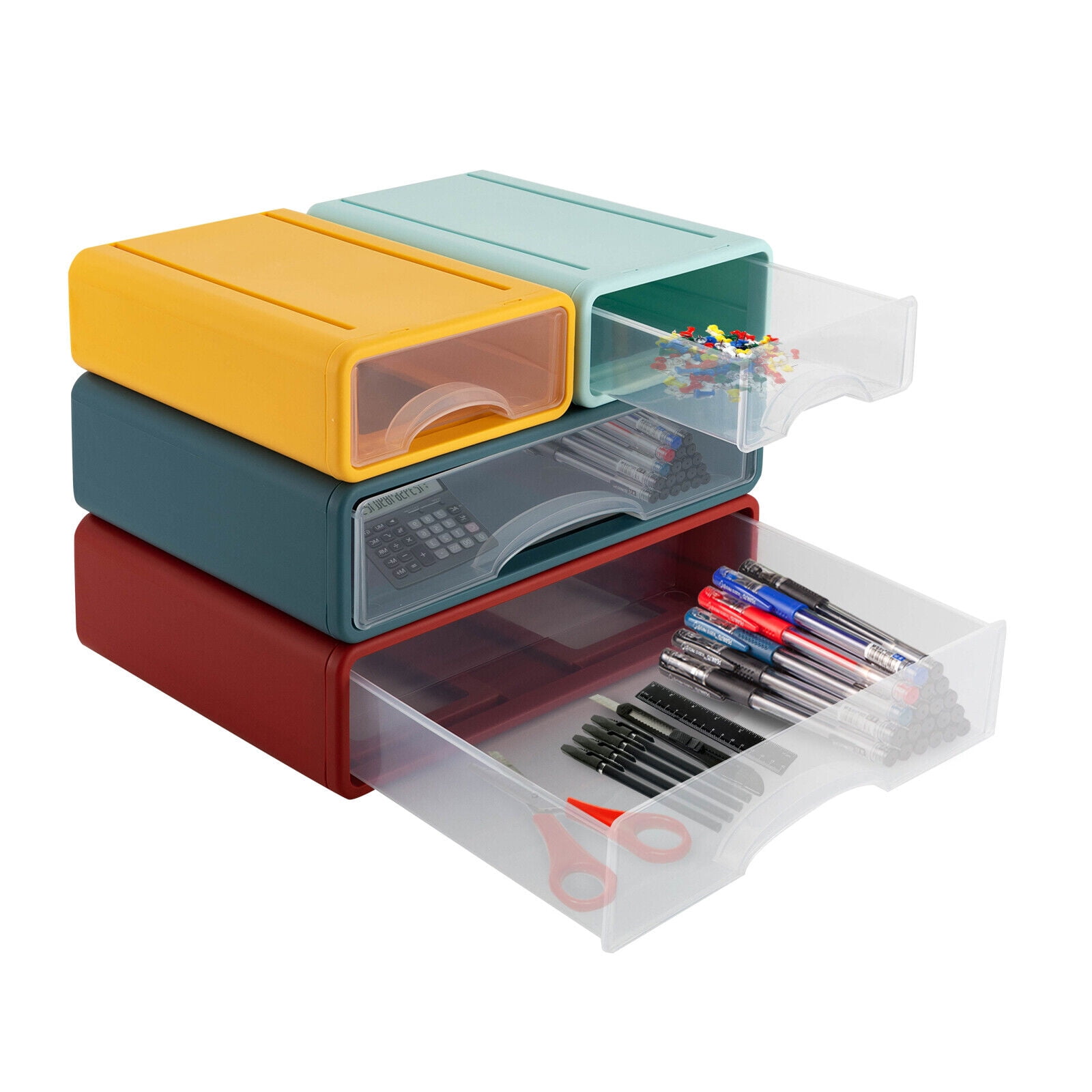 4 Drawers Stackable Office Storage Box Desktop Organizer Plastic ...