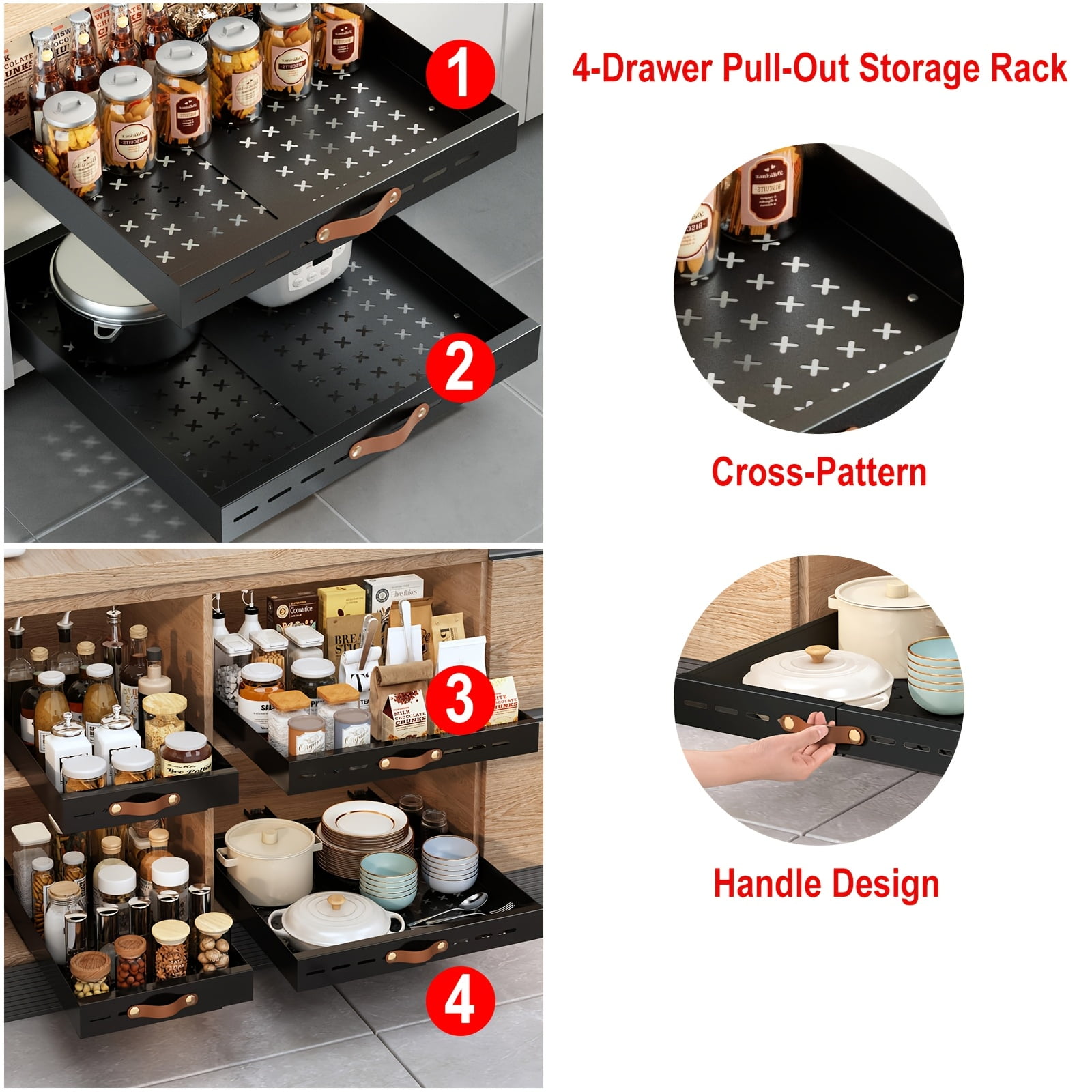 4 Drawers Upgraded Cross-Pattern w/Handle - Expandable Pull Out Cabinet ...