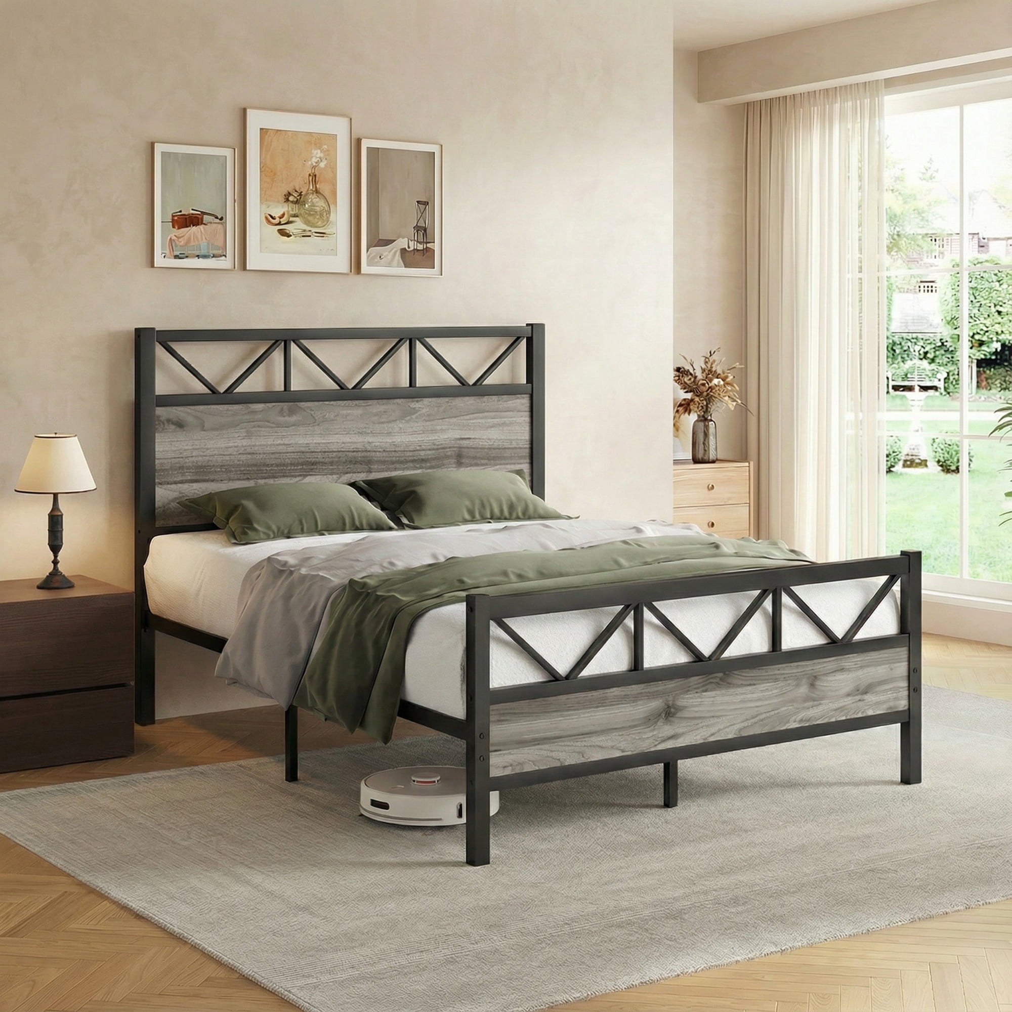 4 EVER WINNER 51.2" Tall Industrial Queen Size Metal Platform Bed Frame ...