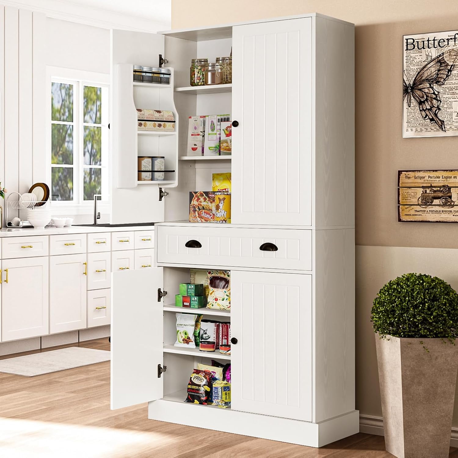 4 EVER WINNER 72" Pantry Cabinet with 4 Door, Tall Kitchen Pantry ...