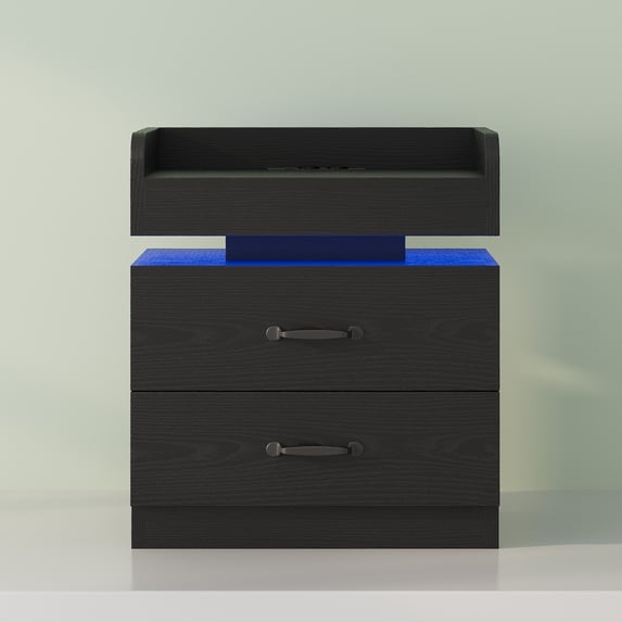 4 EVER WINNER Black Night Stand with Charging Station,Wood Nightstand ...