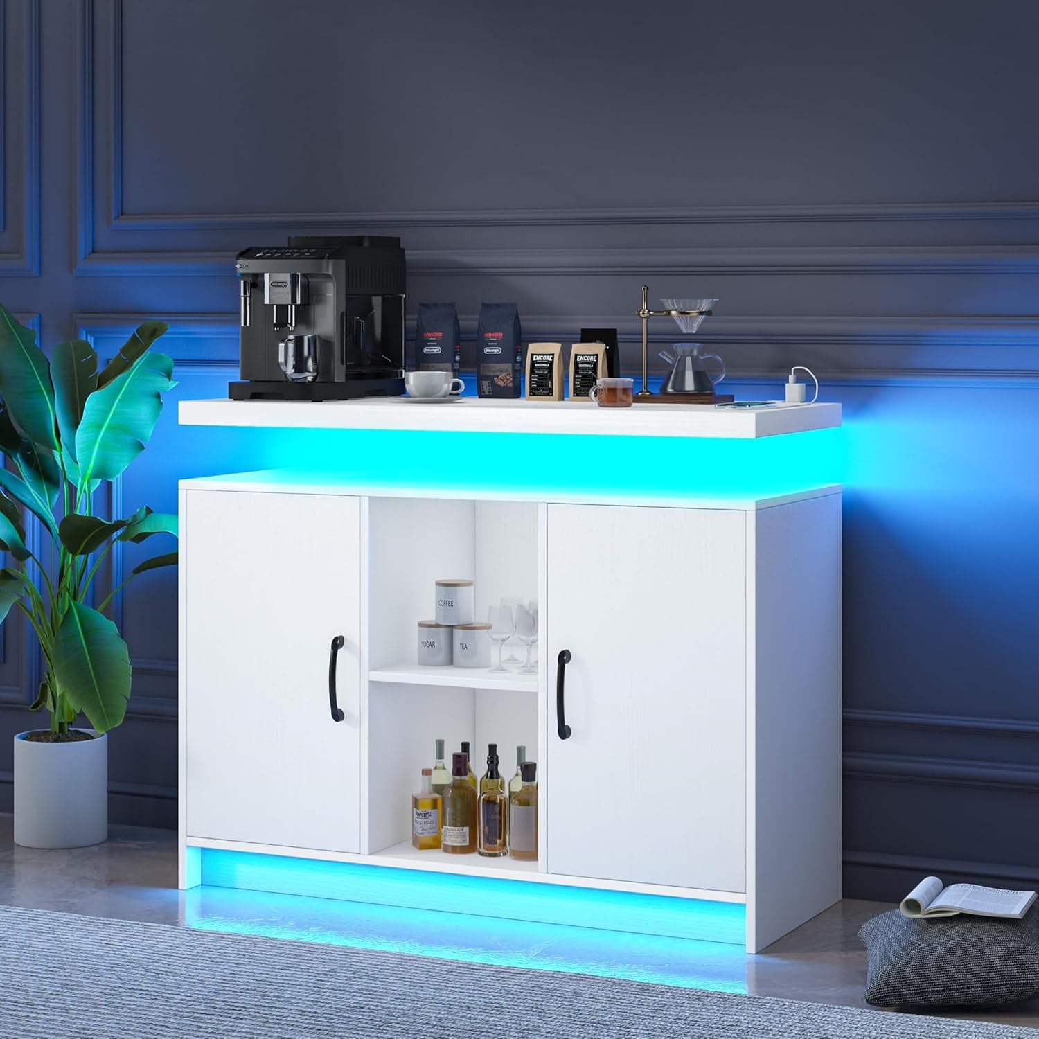 4 EVER WINNER Coffee Bar Cabinet with Led Lights, Buffet Cabinet with ...