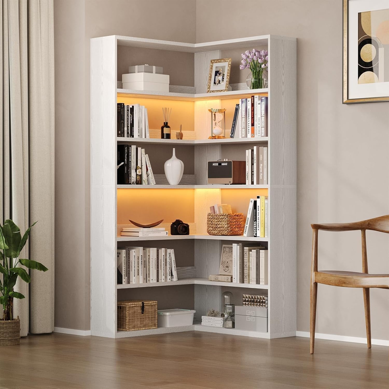 4 EVER WINNER Corner Bookcase with LED Lights, 71” High Corner ...