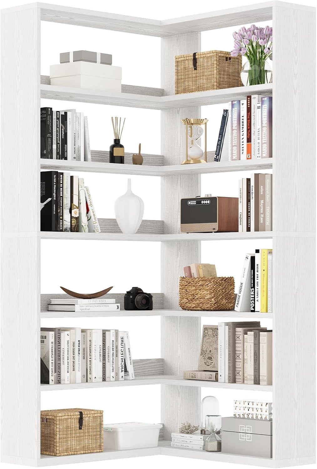 4 EVER WINNER Corner Bookshelf with LED Lights, 70.9” High Bookshelves ...