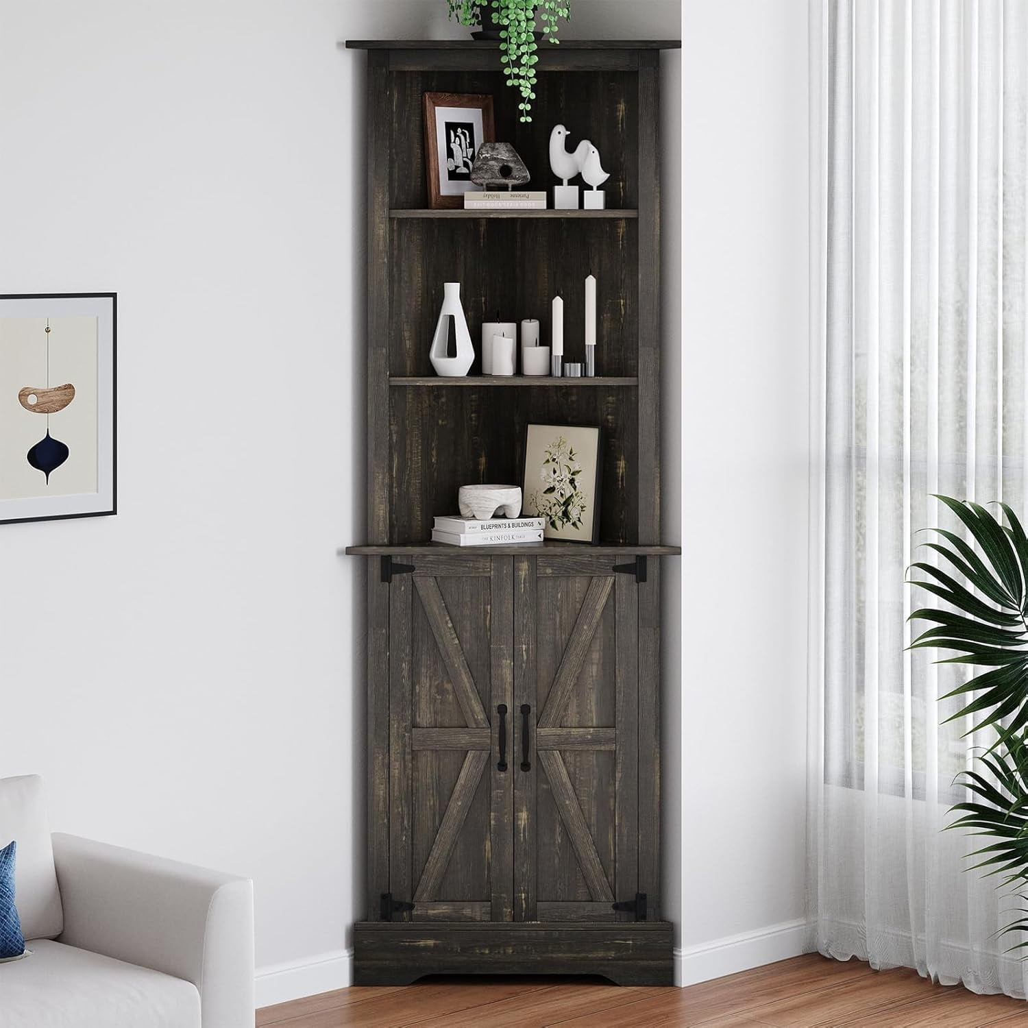 4 EVER WINNER Corner Shelf with Barn Door, Farmhouse Corner Cabinet ...