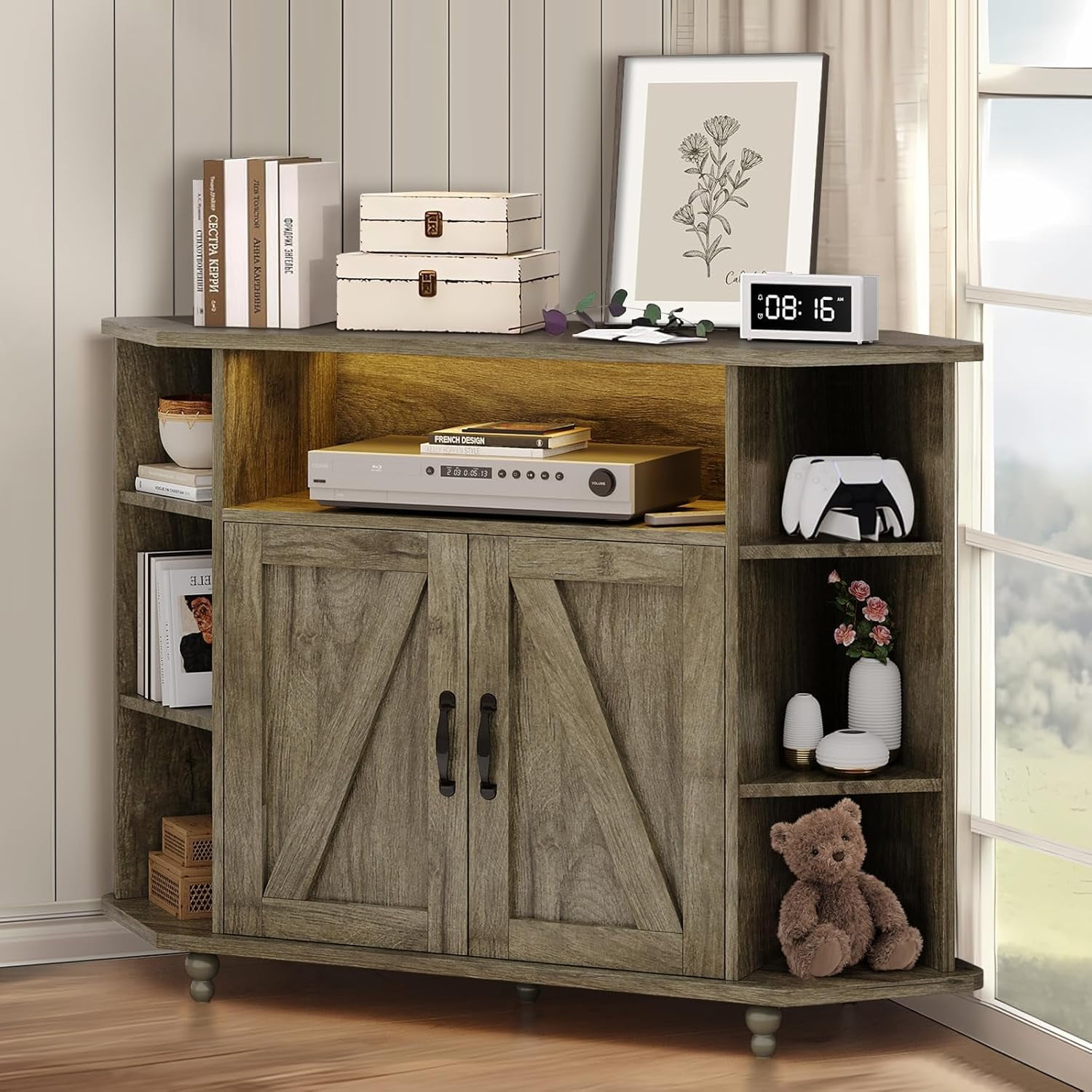 4 EVER WINNER Corner TV Stand for 50 Inch TV, Farmhouse Corner ...