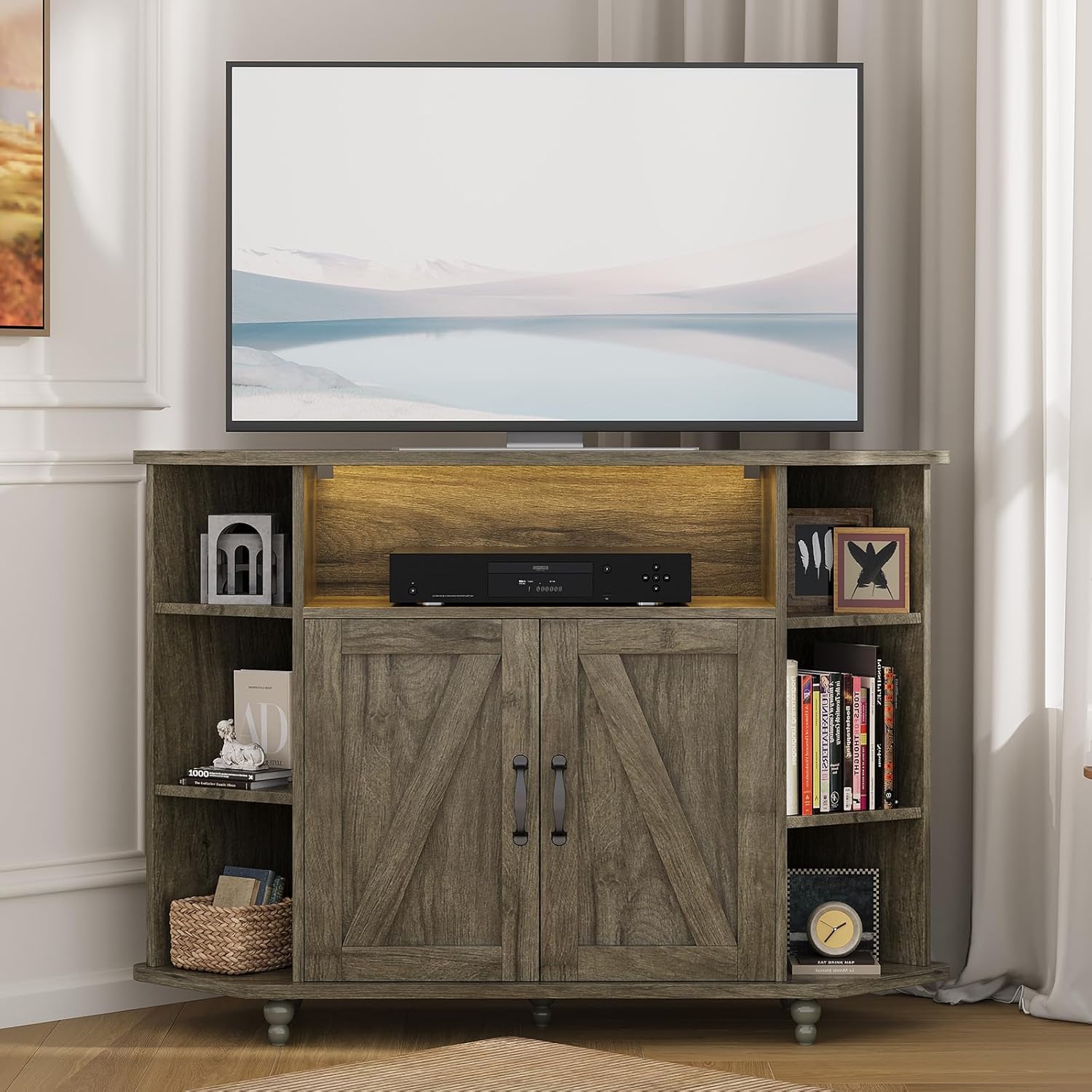 4 EVER WINNER Corner TV Stand for 50 Inch TV, Farmhouse Corner ...