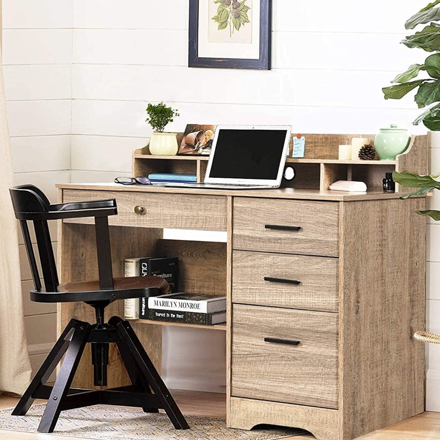 4 EVER WINNER Desk with 4 Drawers, Computer Desk with Hutch Shelf ...