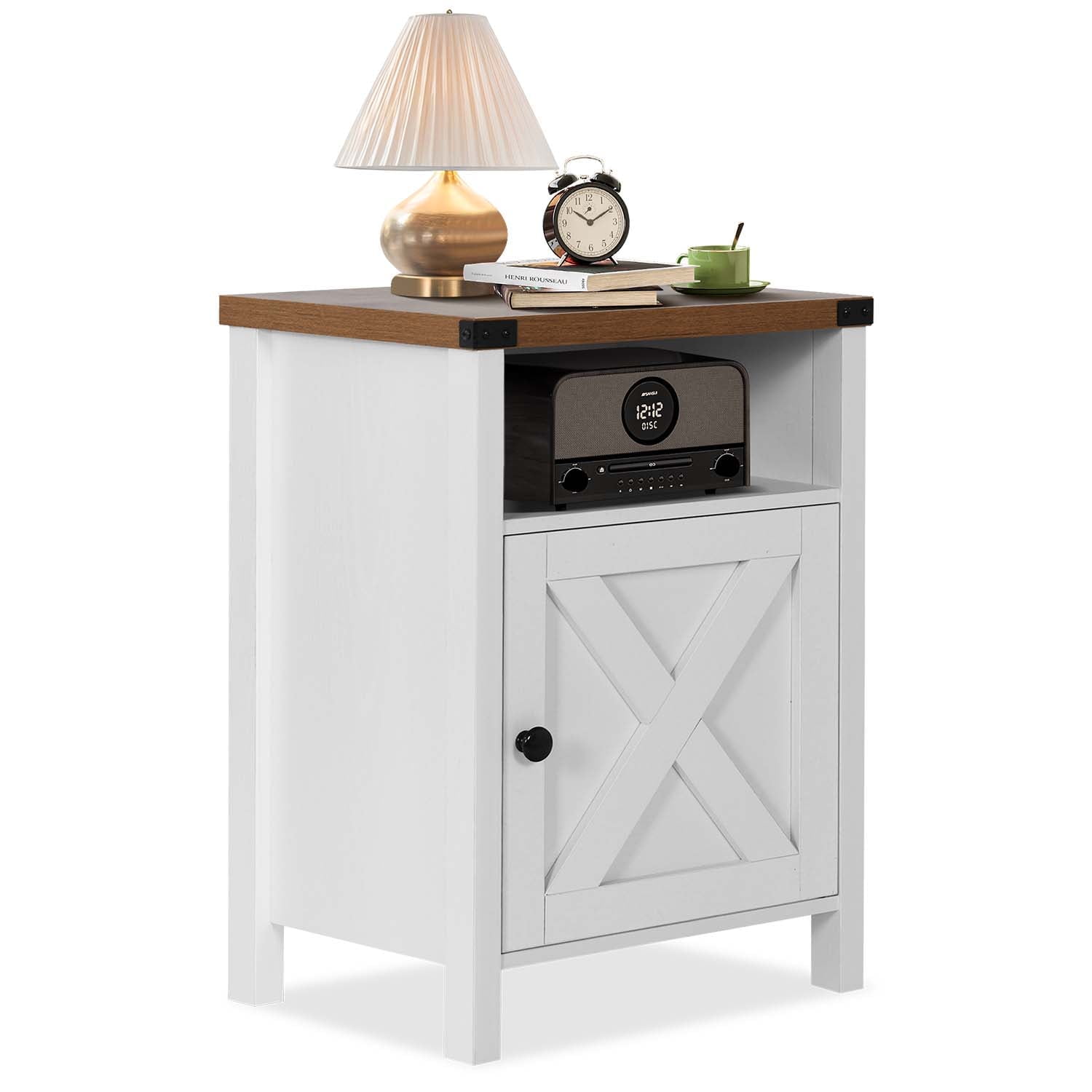 4 EVER WINNER Rustic Farmhouse Nightstand, Wood Bedside End Table with ...