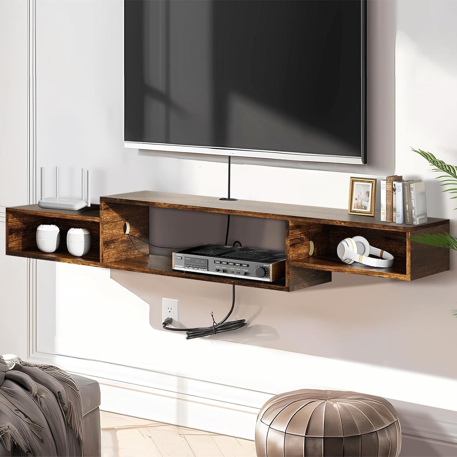 4 EVER WINNER Floating TV Stand with Power Outlet and LED Lights, 59 ...