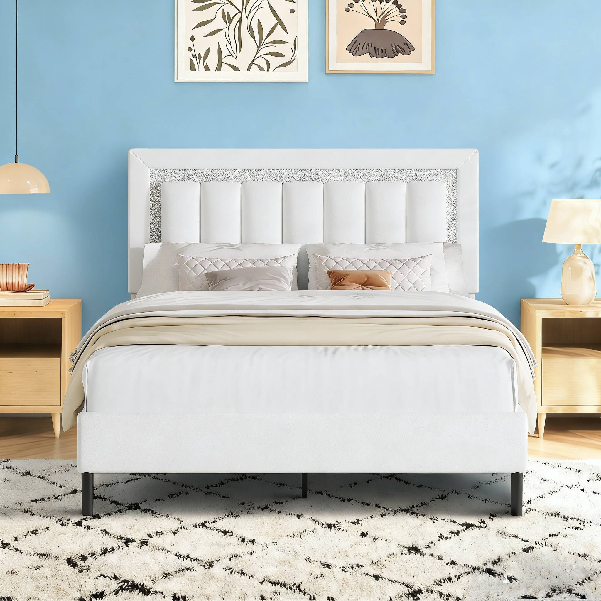 4 EVER WINNER Full Bed Frame with Headboard, Bed Frame Full Size with ...