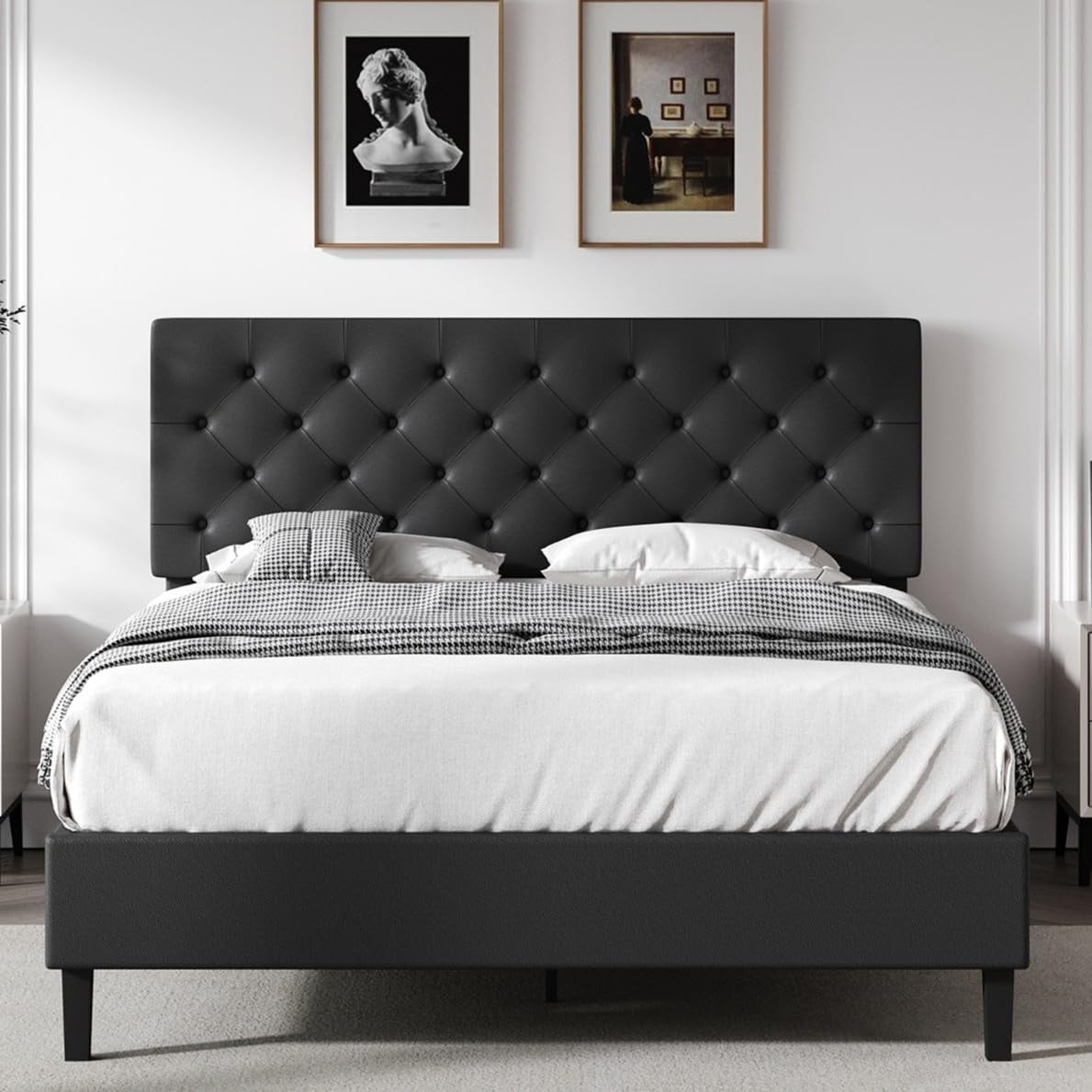4 EVER WINNER Full Bed Frame, Full Upholstered Platform Bed with Button ...