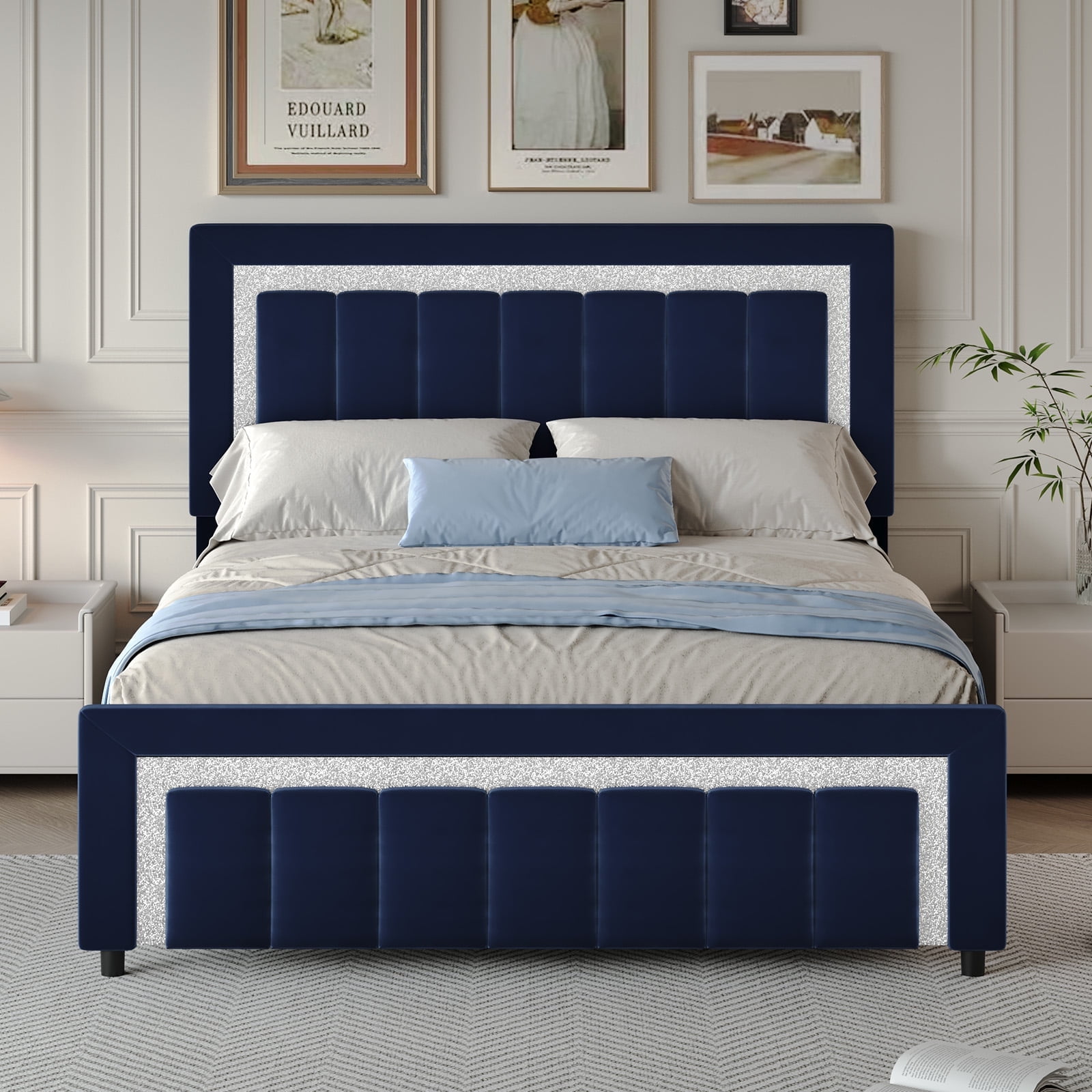4 EVER WINNER Full Bed Frame with Upholstered Headboard and Slats ...