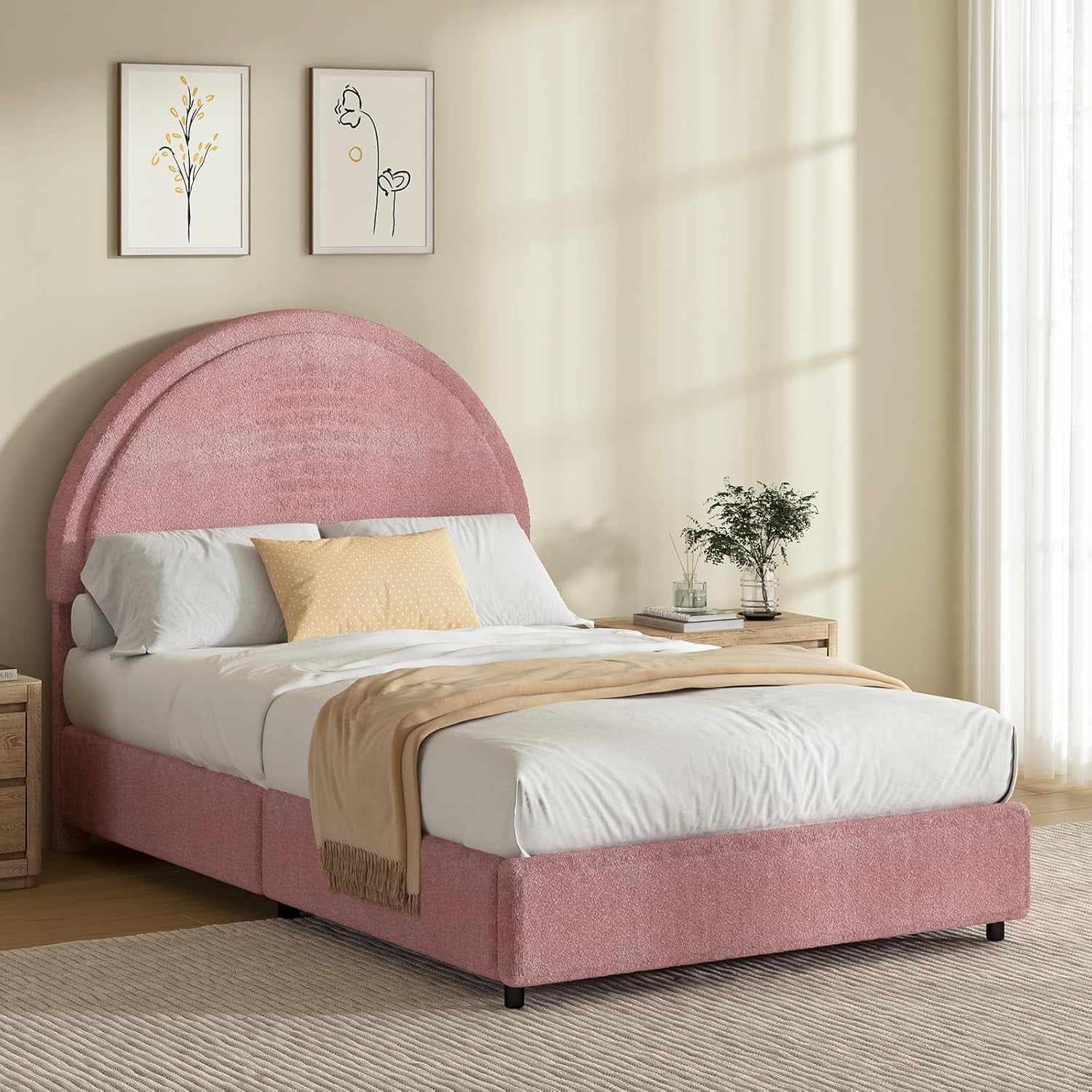 4 EVER WINNER Full Size Bed Frame, Boucle Upholstered Bed Frame with ...