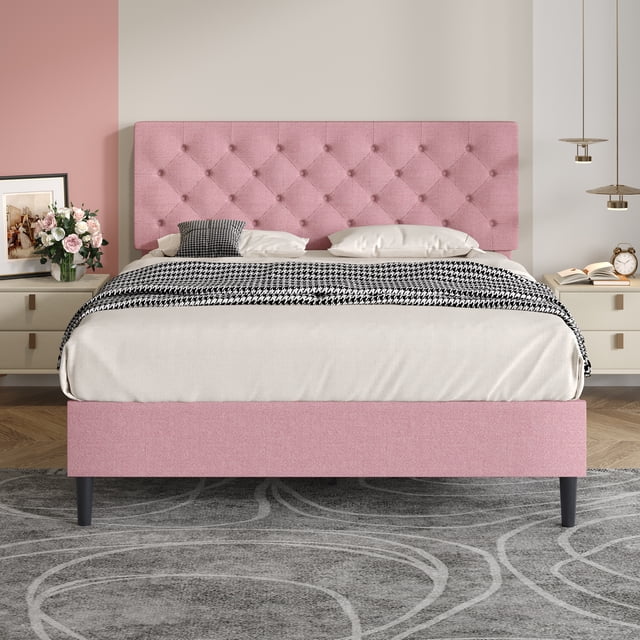 4 EVER WINNER Full Size Bed Frame, Upholstered Platform Bed with ...