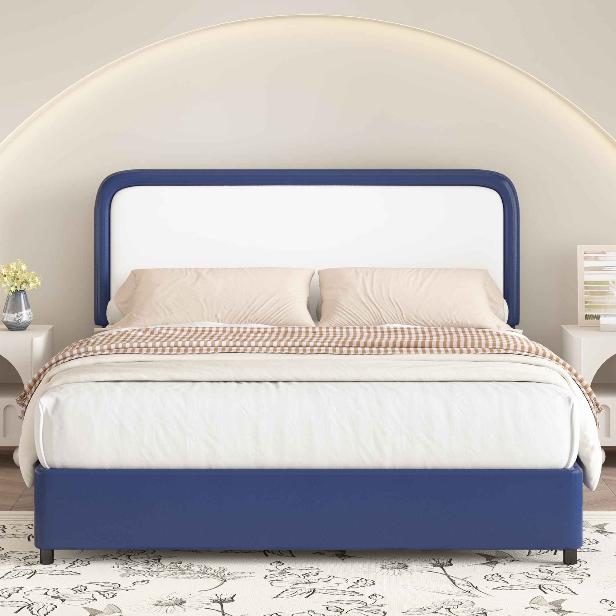 4 EVER WINNER Full Size Bed Frame, Upholstered Platform Bed Frame with ...