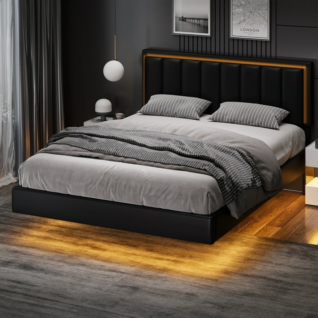 4 EVER WINNER Full Size LED Bed Frame, Full Floating Bed Frame with LED ...