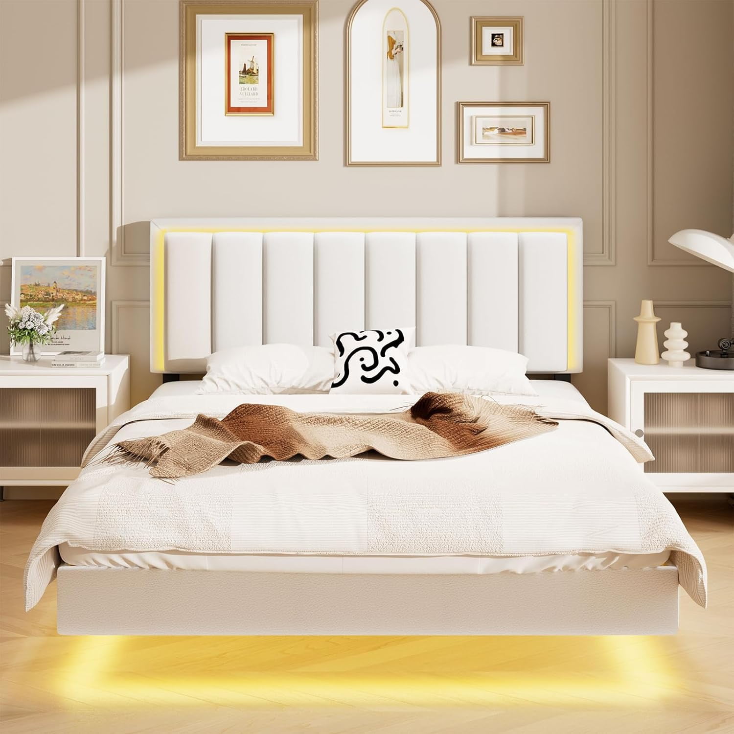 4 EVER WINNER Full Size LED Bed Frame, Full Floating Bed Frame with LED ...