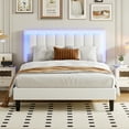 4 EVER WINNER LED Full Size Bed Frame, White Upholstered Platform with ...