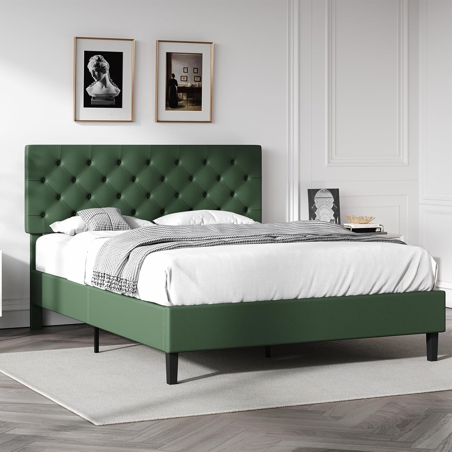 4 EVER WINNER Full Upholstered Bed Frame with Headboard, Button Tufted ...