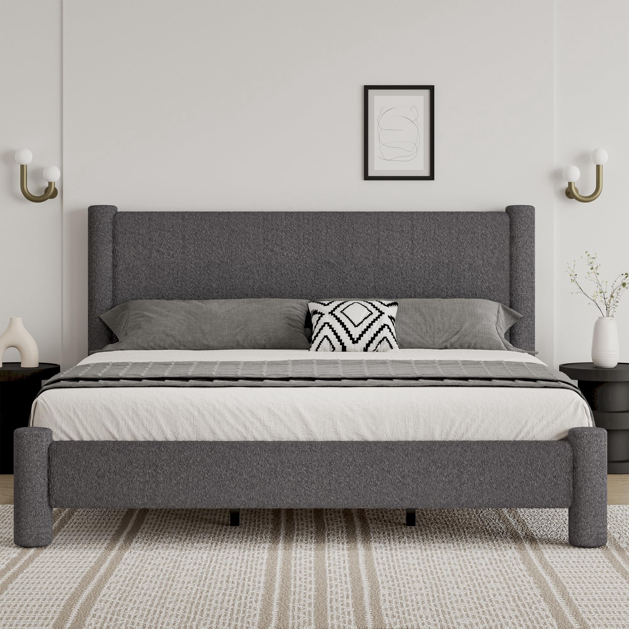 4 EVER WINNER King Bed Frame, King Size Bed Frame, Upholstered King Bed ...
