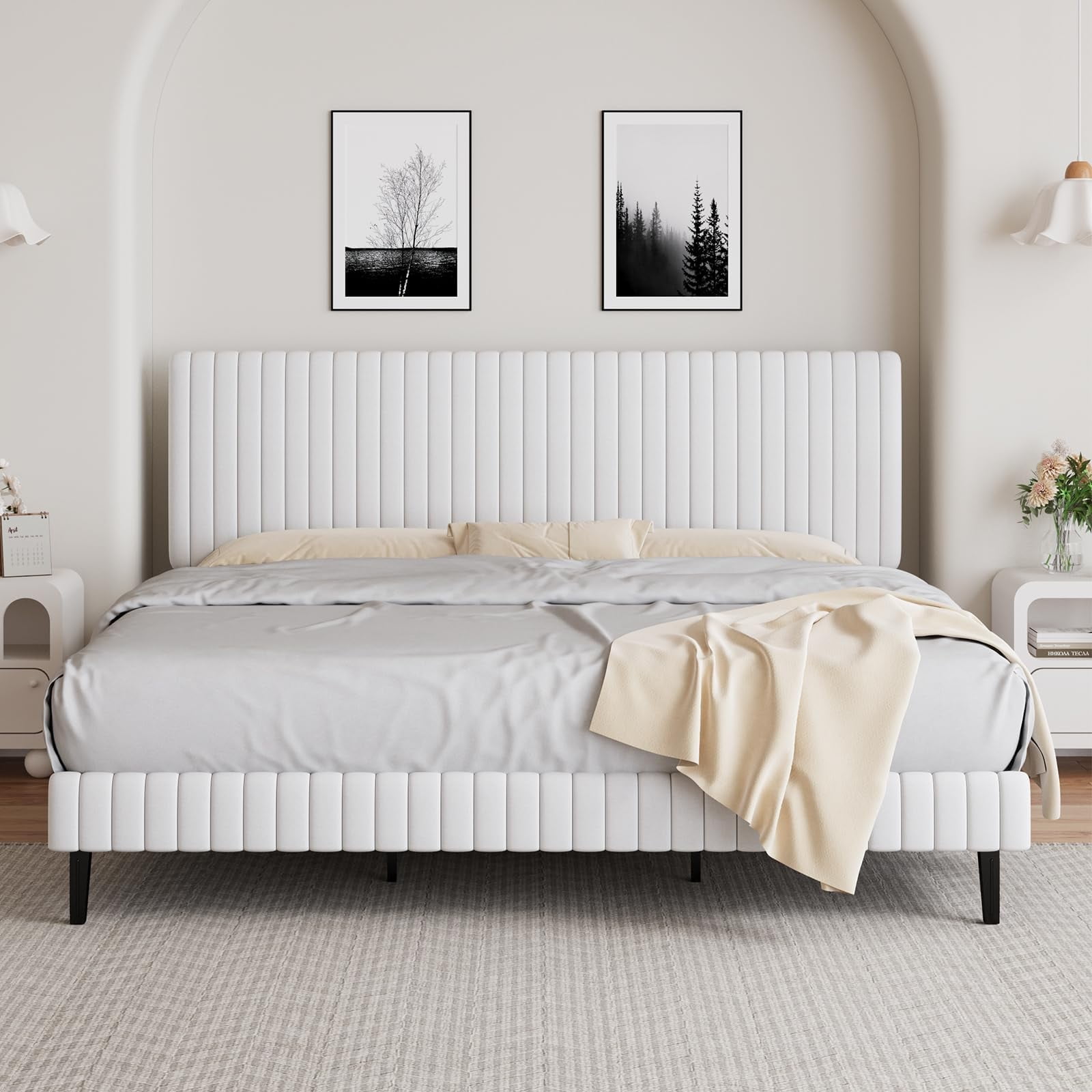 4 EVER WINNER King Size Bed Frame, King Size Upholstered Platform Bed ...