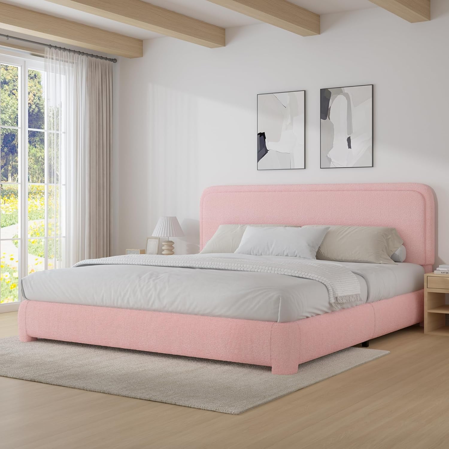 4 EVER WINNER King Size Bed Frame, Modern White Bed Frame with ...