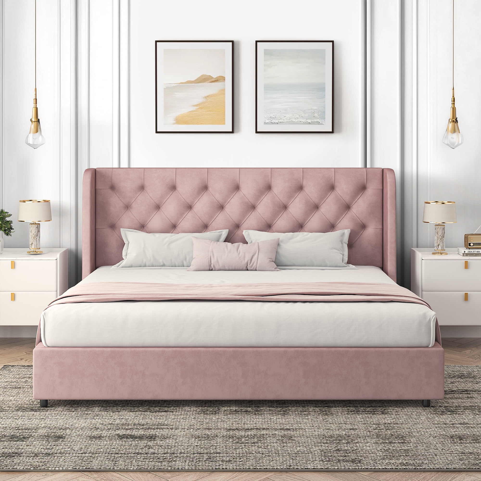 4 EVER WINNER King Size Bed Frame, Pink King Bed Frame, Modern ...