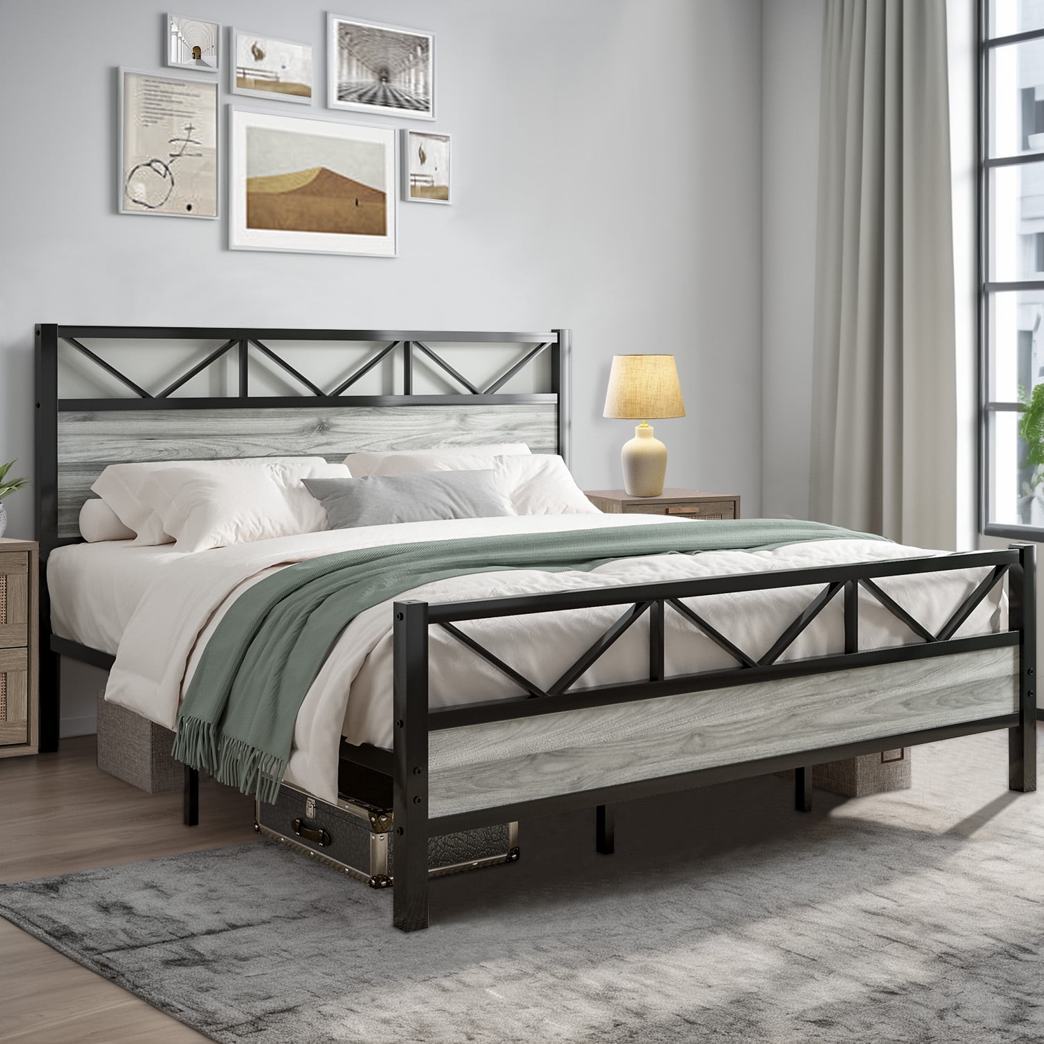 4 EVER WINNER King Size Bed Frame, Rustic Metal Bed Frame with 51" Wood ...
