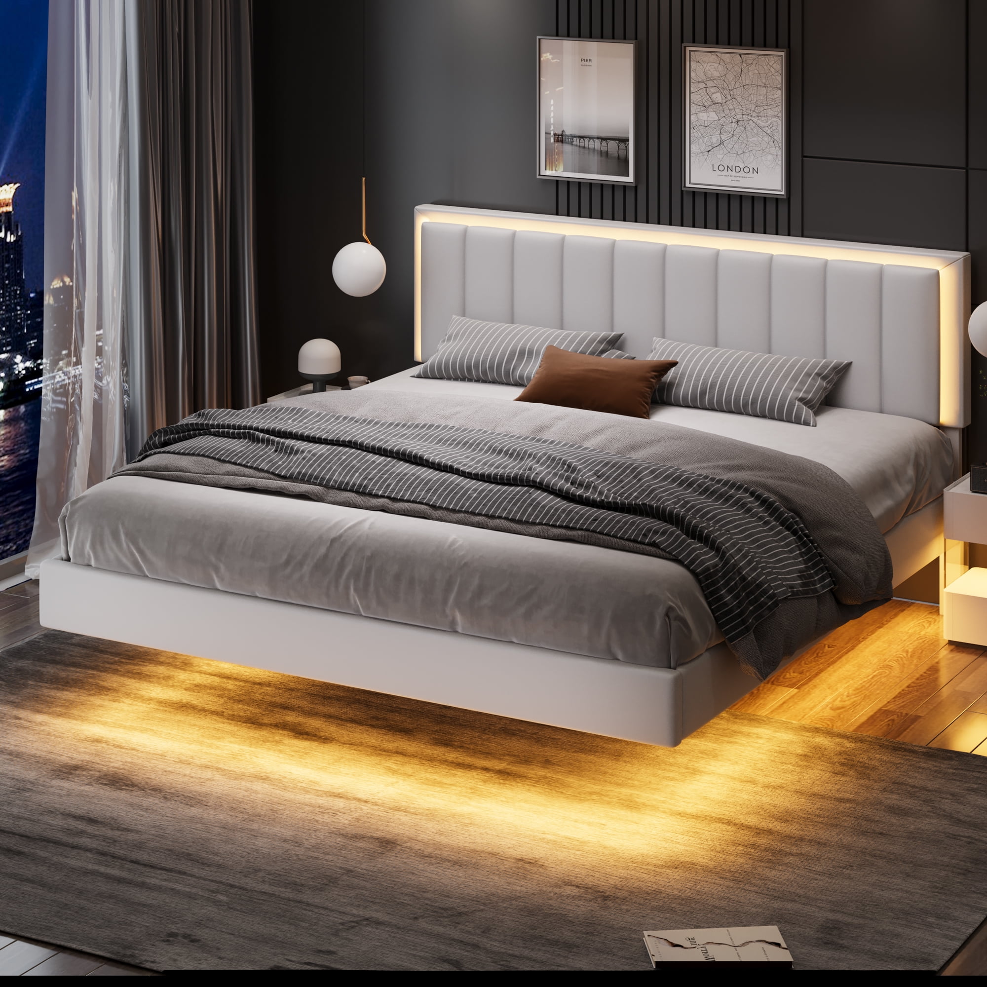 4 EVER WINNER King Size LED Bed Frame, Queen Floating Bed Frame with ...