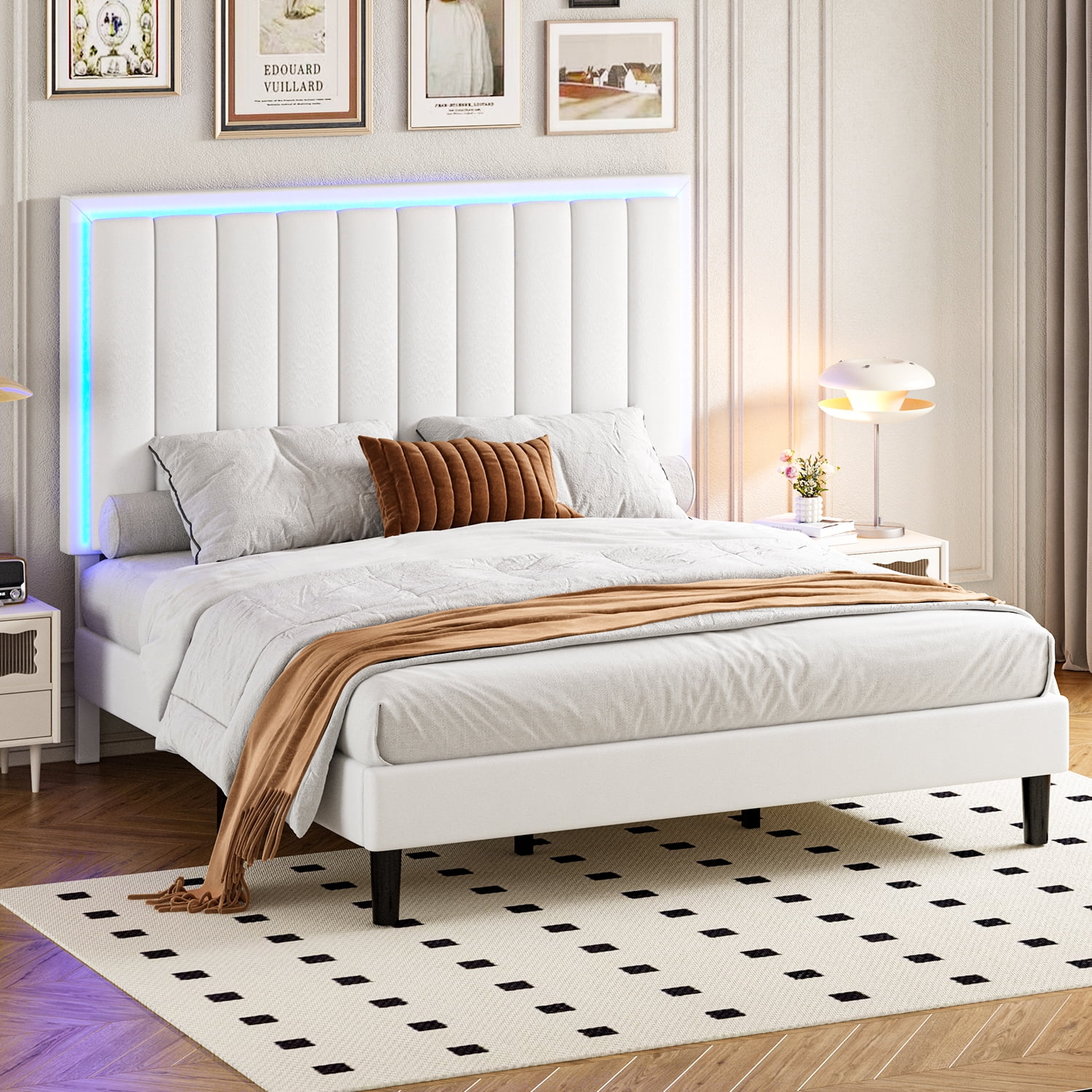 4 EVER WINNER Upholstery King Size LED Platform Bed Frame with ...