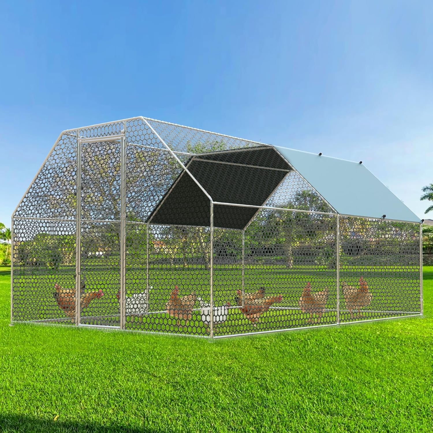4 EVER WINNER Large Metal Chicken Coop, Walk-in Chicken Run with ...