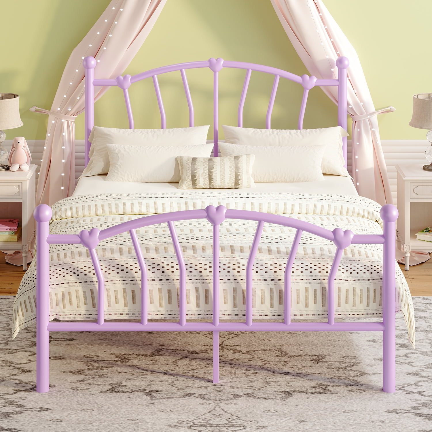 4 EVER WINNER Full Size Metal Platform Bed Frame with Heart-Shaped ...