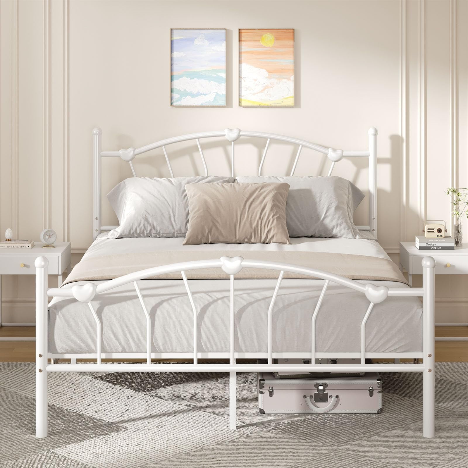 4 EVER WINNER Full Size Metal Platform Bed Frame with Heart-Shaped ...