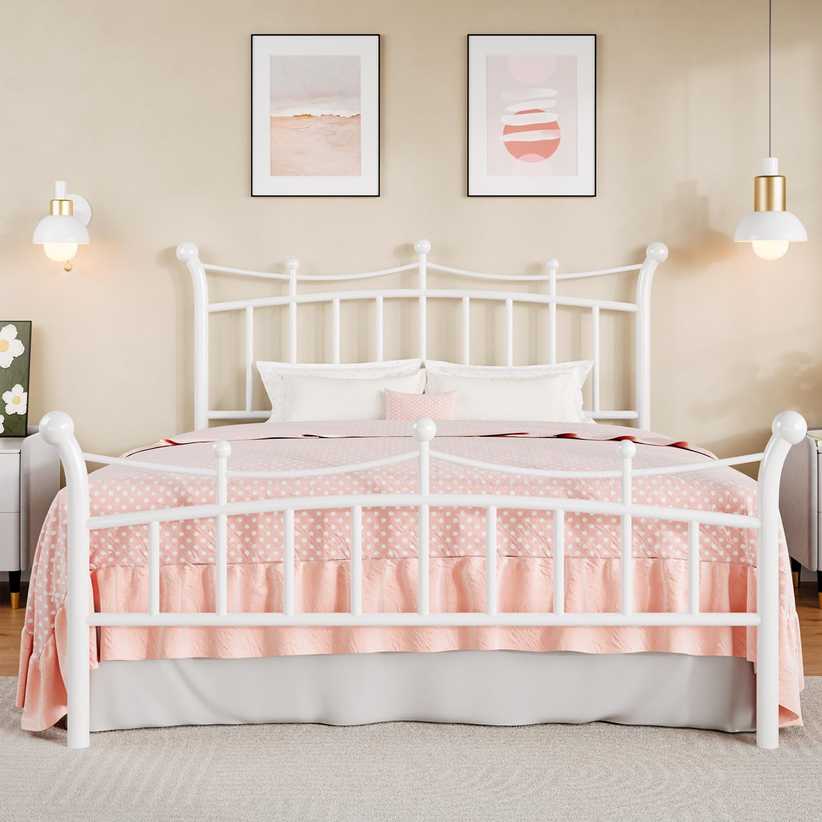 4 EVER WINNER Queen Size Metal Platform Bed Frame with Crown Shaped ...