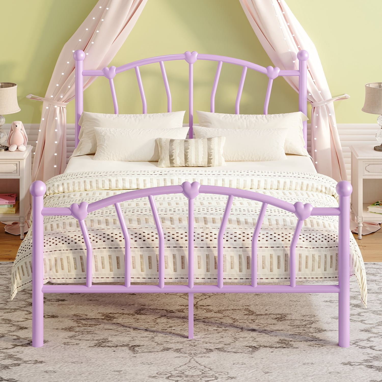 4 EVER WINNER Queen Size Metal Platform Bed Frame with Heart-Shaped ...