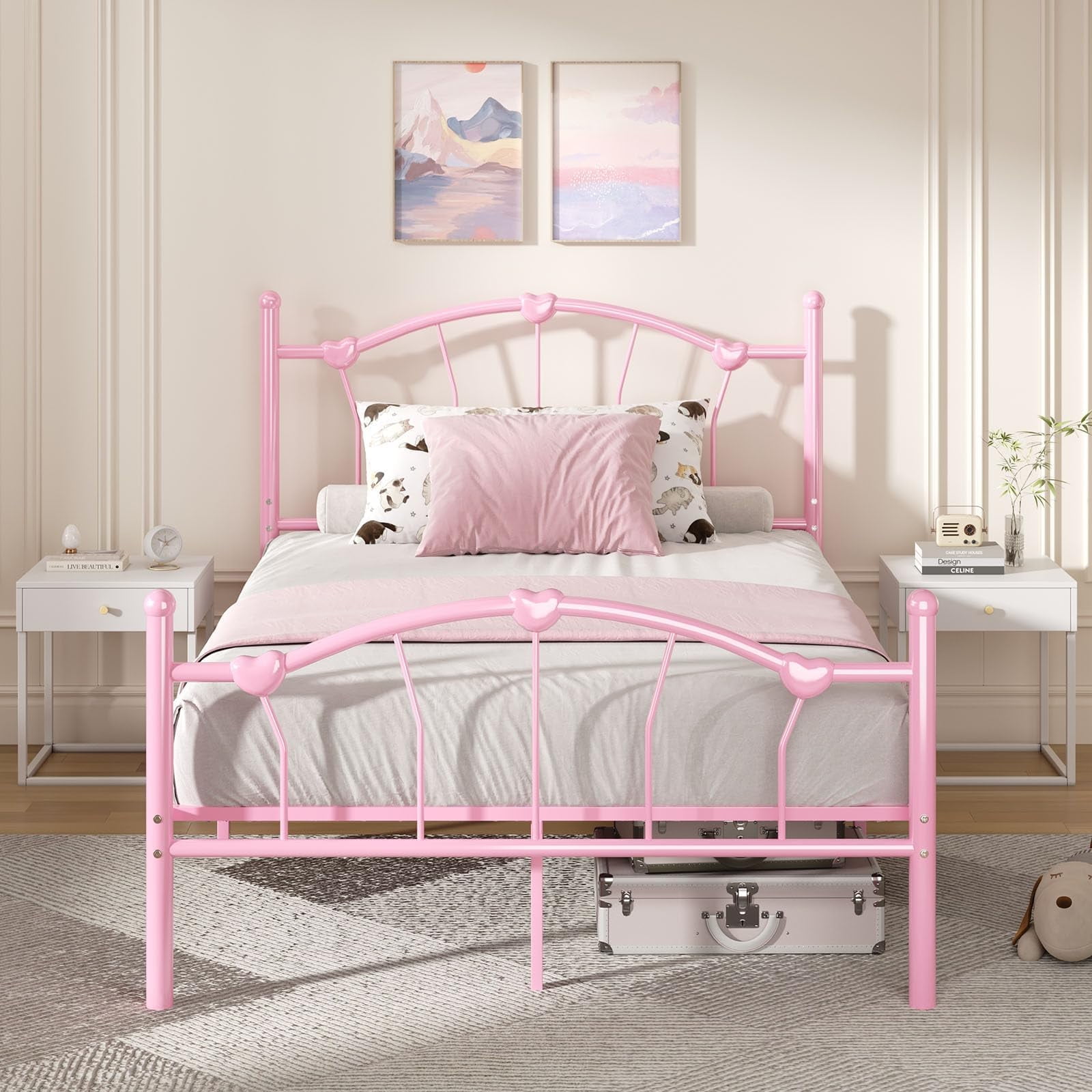 4 EVER WINNER Twin Size Metal Platform Bed Frame with Heart-Shaped ...