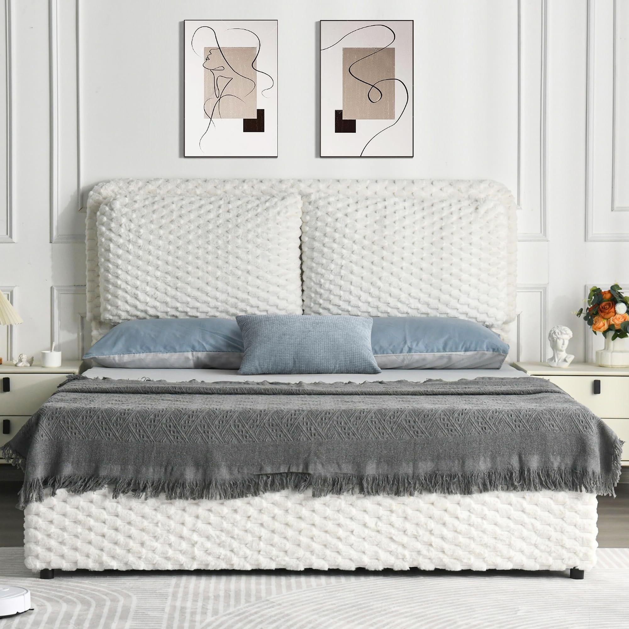 4 EVER WINNER Queen Bed Frame, Queen Size bed Frame with Headboard ...