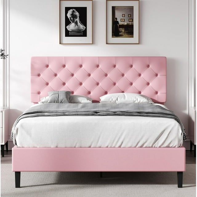 4 EVER WINNER Queen Bed Frame, Queen Upholstered Platform Bed with ...